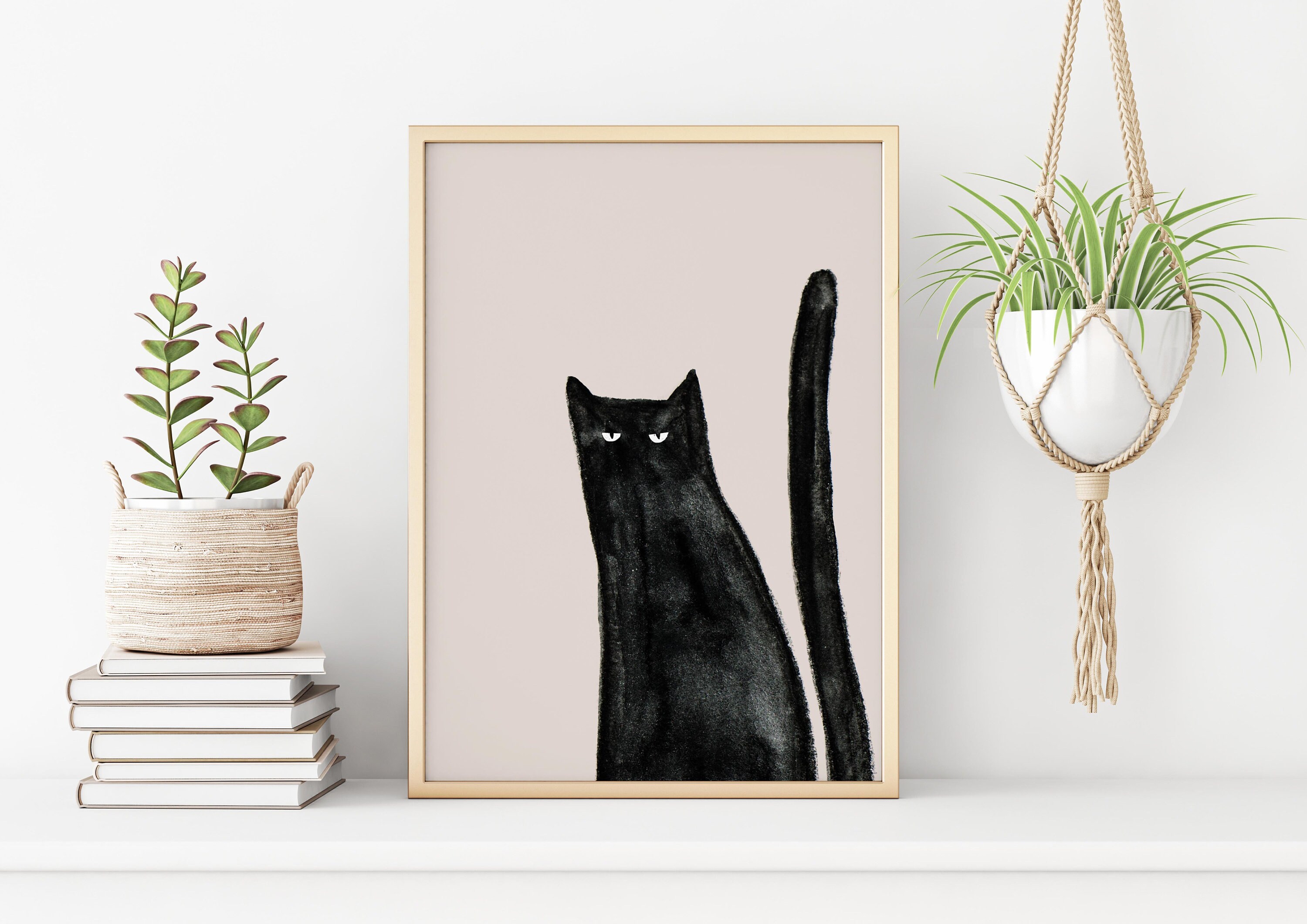 Black Cat Halloween Poster - Minimalist Halloween Wall Art - Boho ...