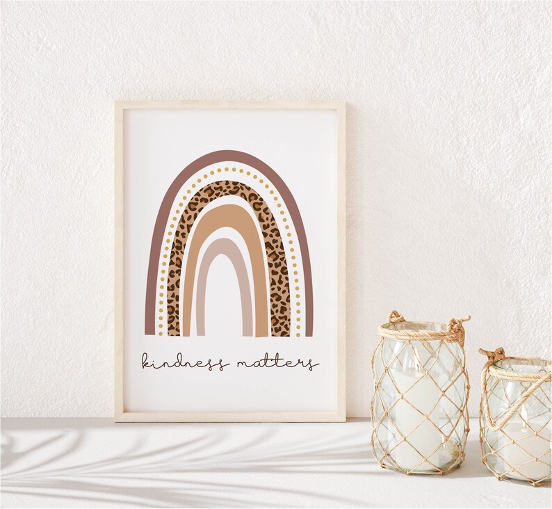 Leopard Rainbow Boho Wall Decor, Kindness Matters Quote, Wall Art Girl ...