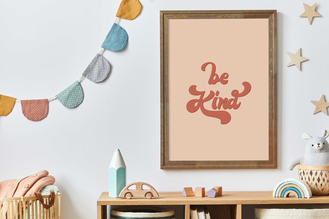 Be Kind Quote Print, Retro Vintage Wall Art, Boho Hippie Print, Modern ...