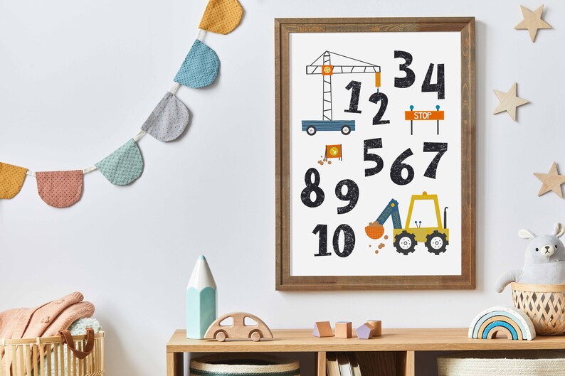 CONSTRUCTION NUMBERS POSTER - Kids Truck Wall Art - Number Printable ...