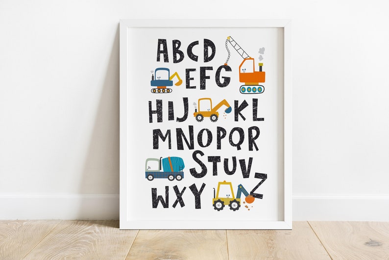 Construction Truck Alphabet and Numbers Nursery Print Set | Etsy