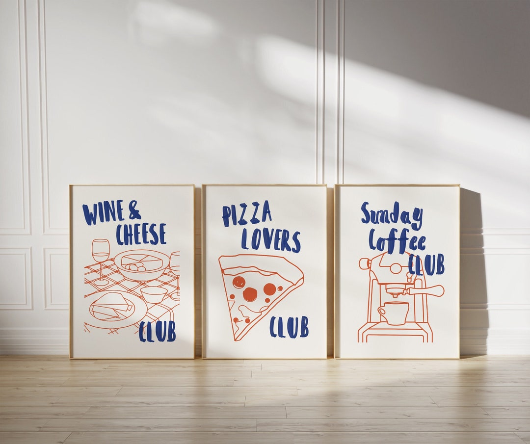 Kitchen Print Set of 3, Modern Food Art Posters, Coffee Line Art ...