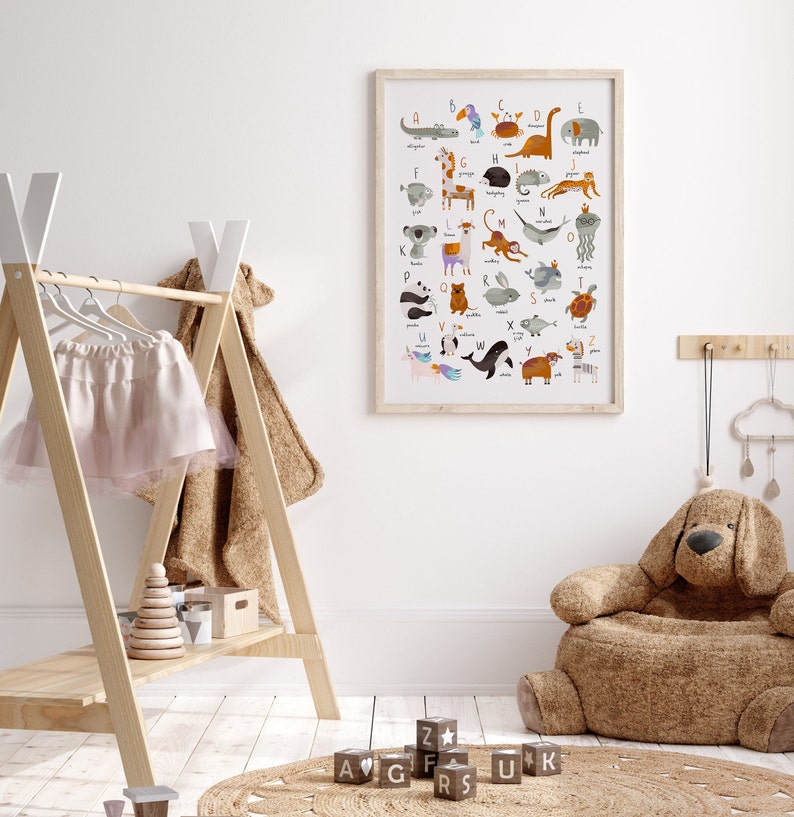 Animal Alphabet Poster Educational Wall Art Gender Neutral - Etsy