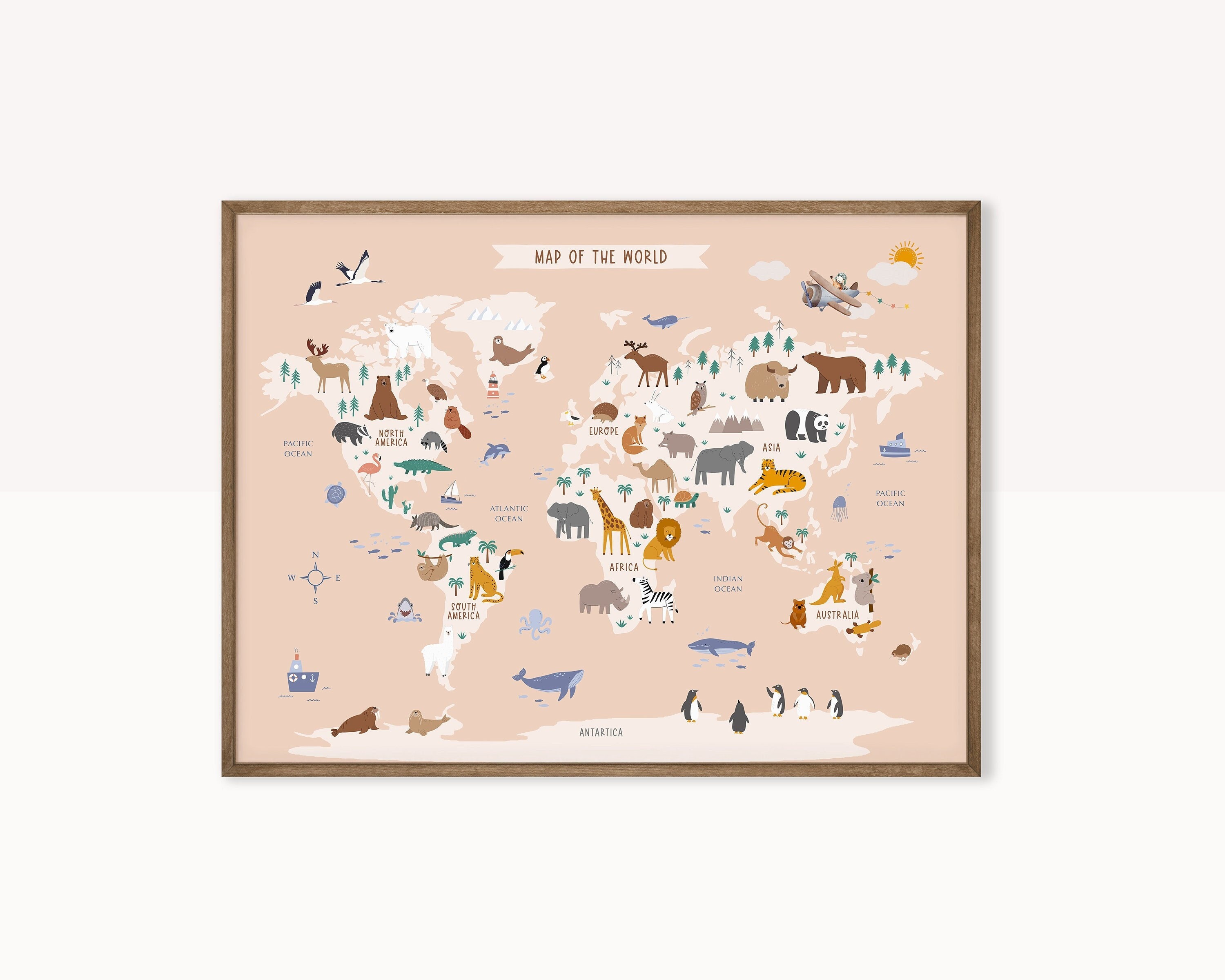 Nursery Animal World Map Printable - Toddler Playroom Educational ...