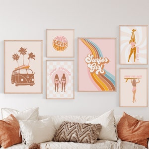 Surfer Girl Print Set, Boho Gallery Wall Art Set of 6 Surf Posters ...