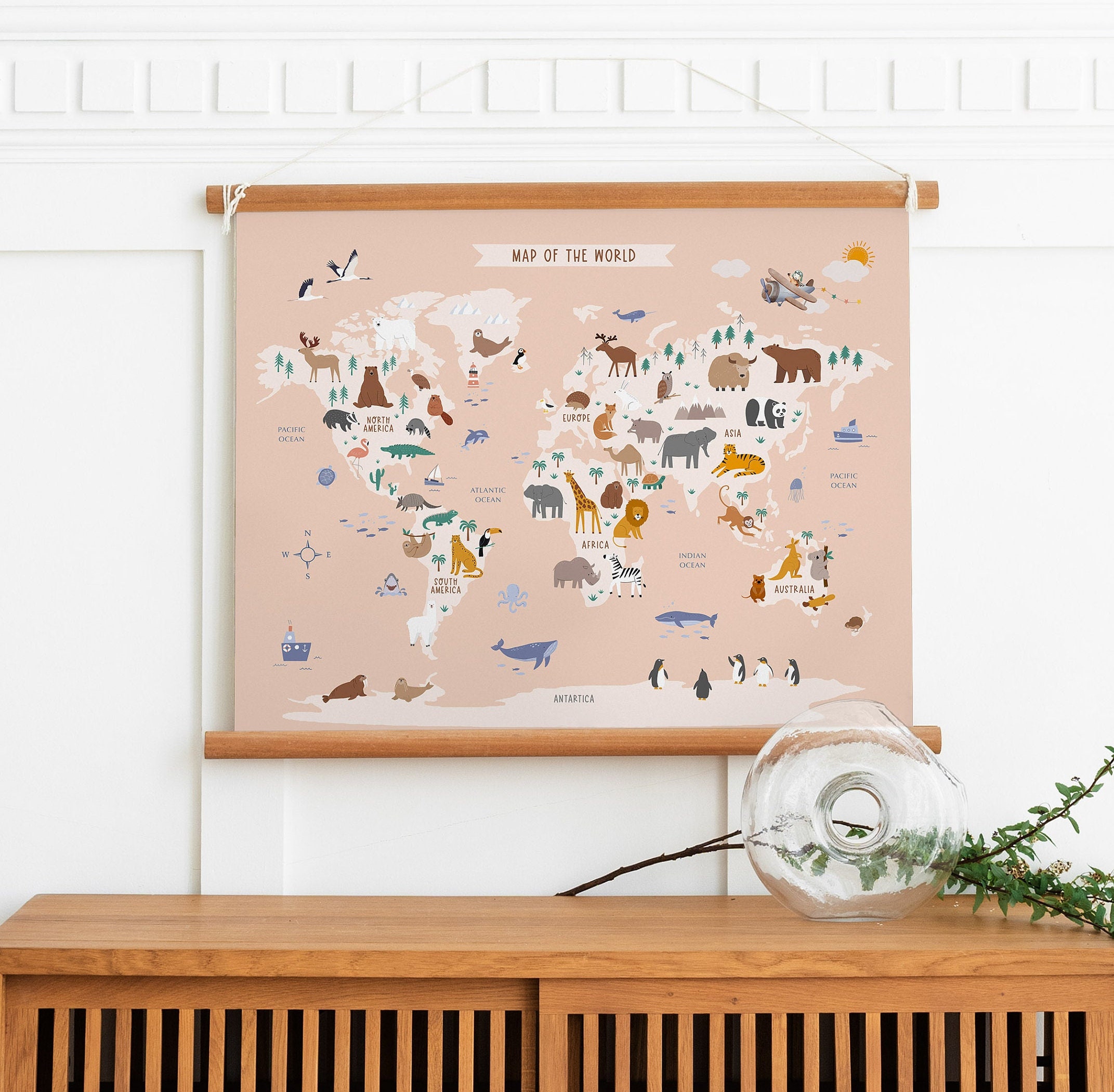 Nursery Animal World Map Printable Toddler Playroom - Etsy Australia