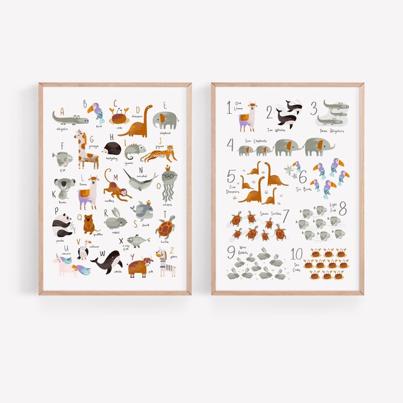Alphabet and Numbers Posters Animal Alphabet Chart Set of | Etsy