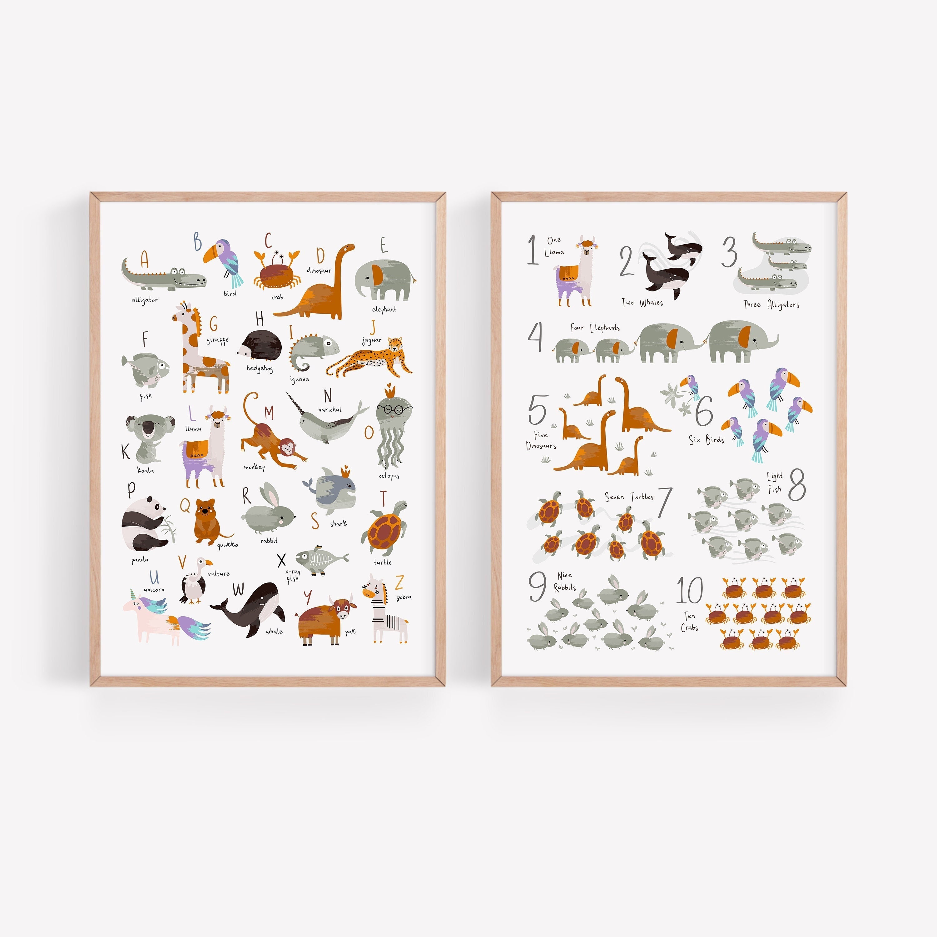 Alphabet and Numbers Posters Animal Alphabet Chart Set of | Etsy