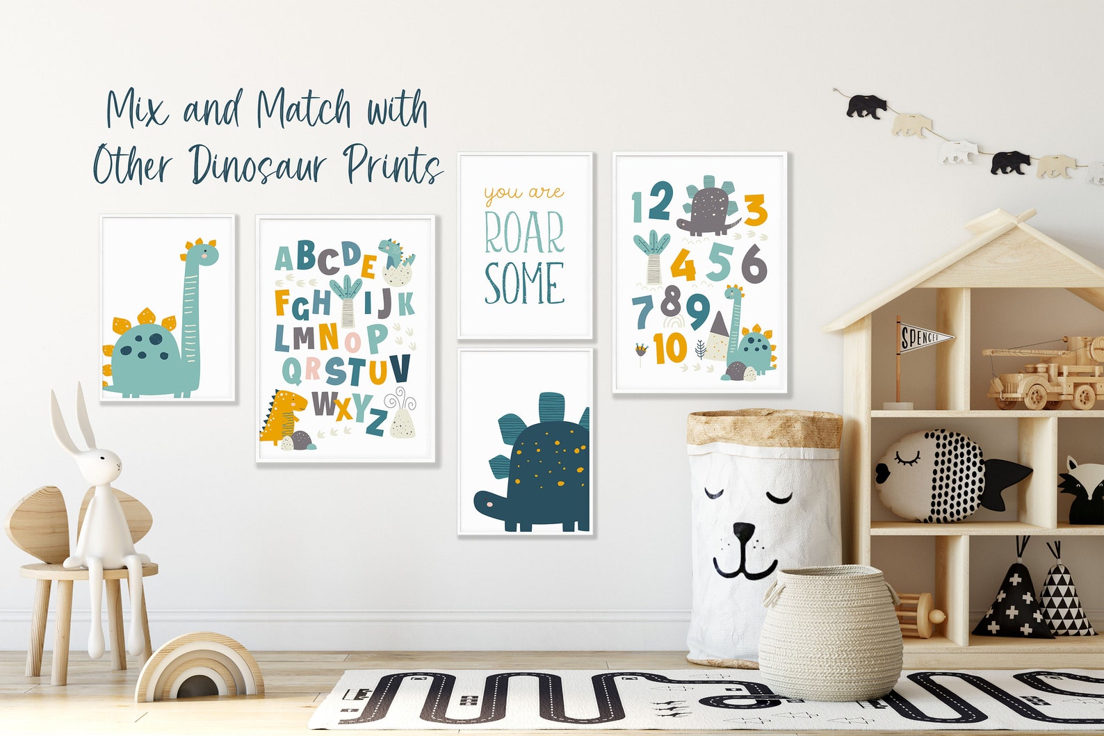 Dinosaur Alphabet Nursery Wall Art Toddler Learning - Etsy