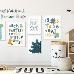 Dinosaur Alphabet Nursery Wall Art, Toddler Learning Educational Poster ...