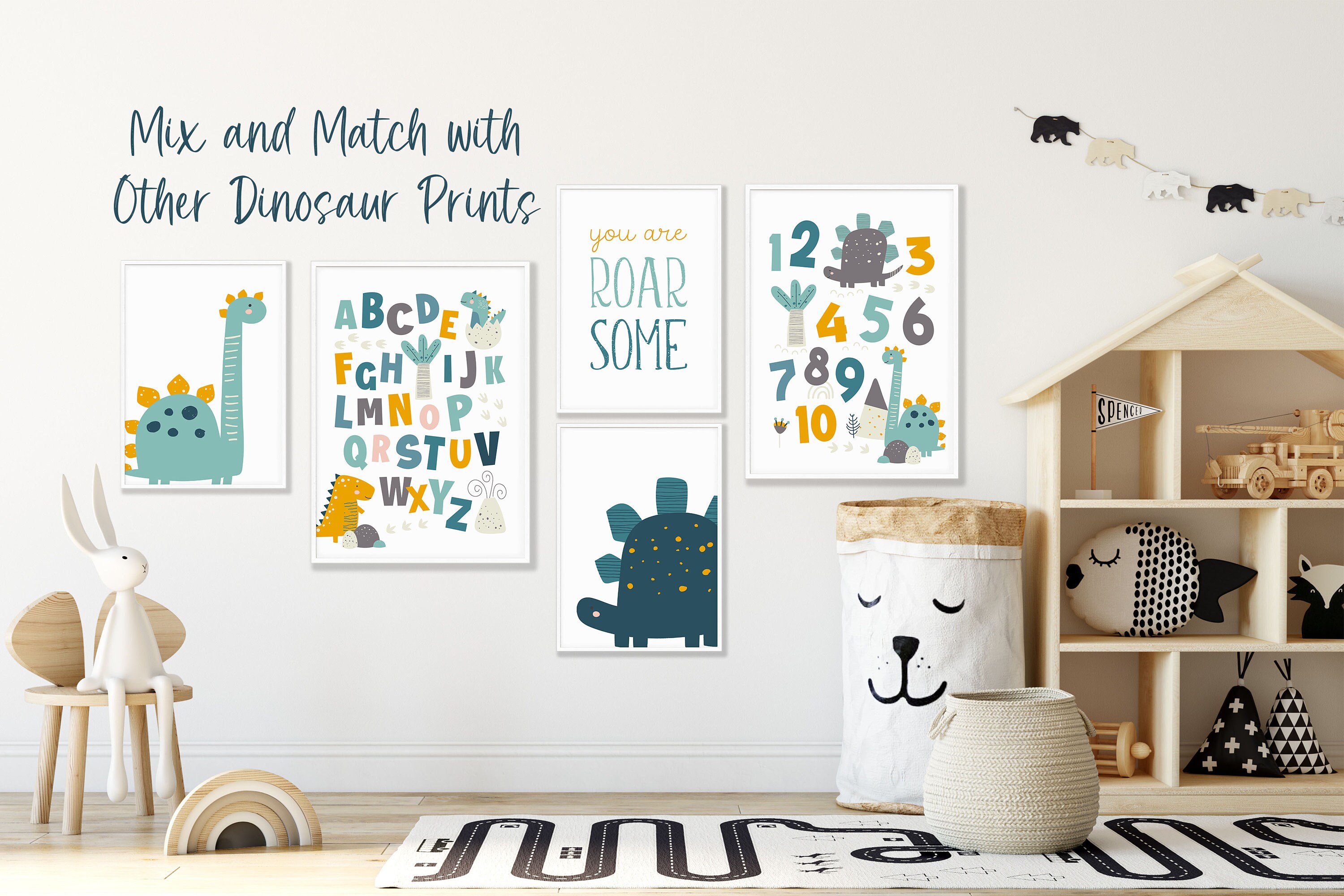 Dinosaur Alphabet Nursery Wall Art, Toddler Learning Educational Poster ...