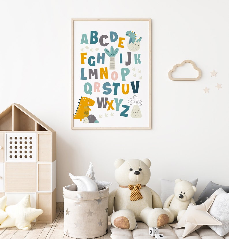 Dinosaur Alphabet Nursery Wall Art Toddler Learning - Etsy