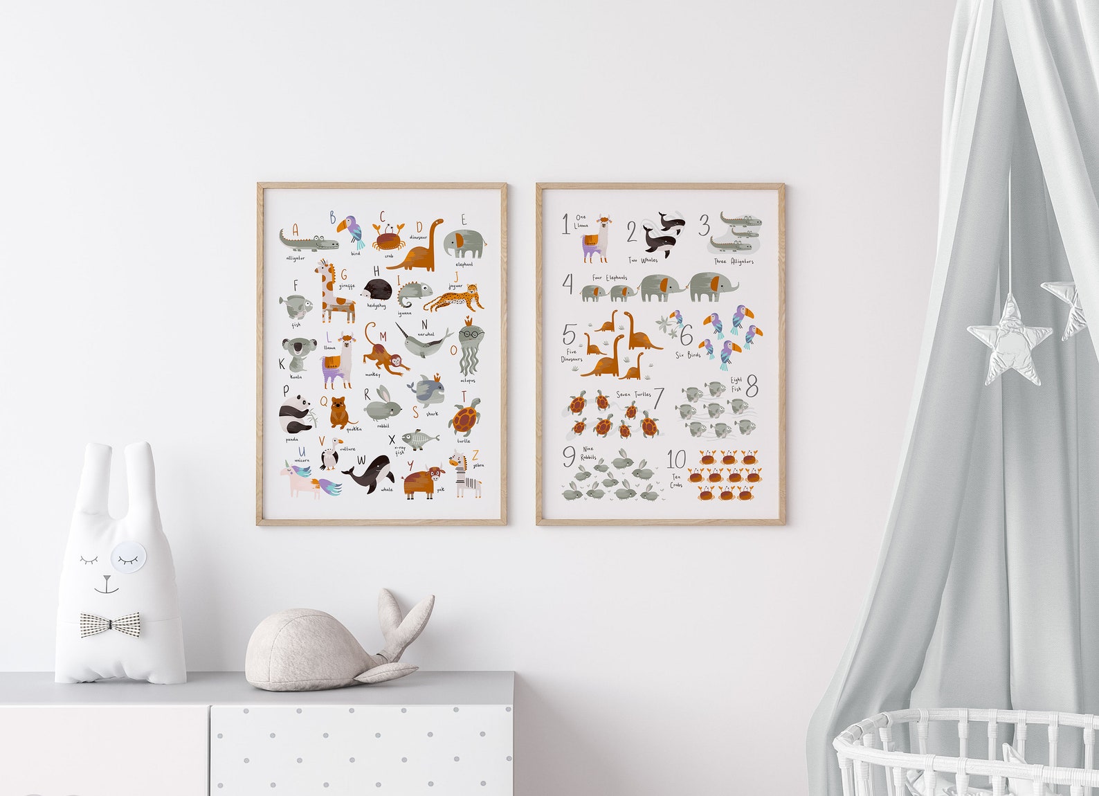 Alphabet and Numbers Posters - Animal Alphabet Chart - Set of 2 Prints ...