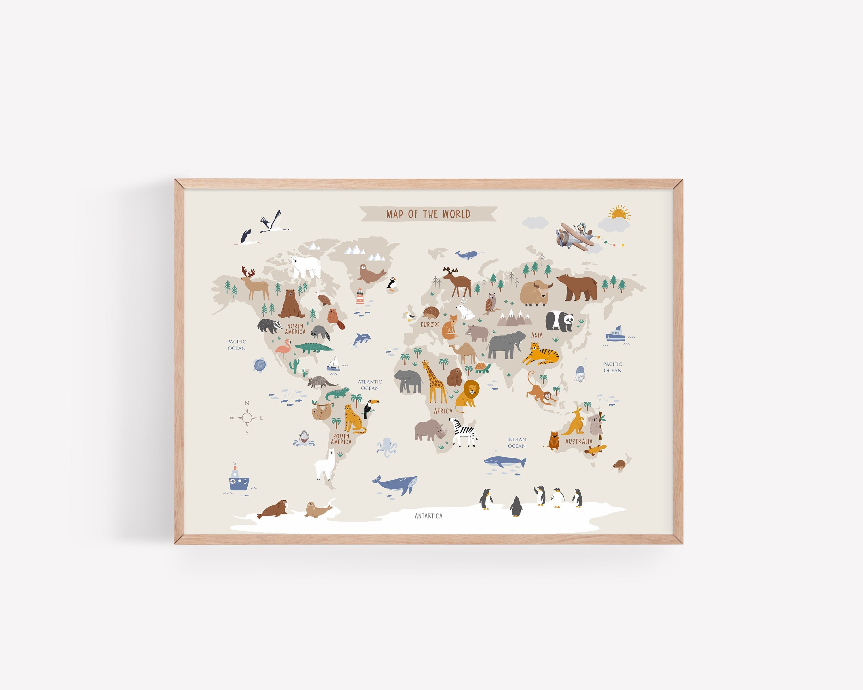 Kids World Map Printable Playroom Animal World Map Gender - Etsy