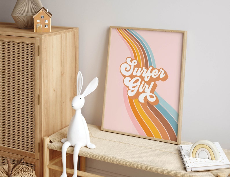Groovy Surfer Girl Poster Printable Girly Surf Wall Art Teen Etsy