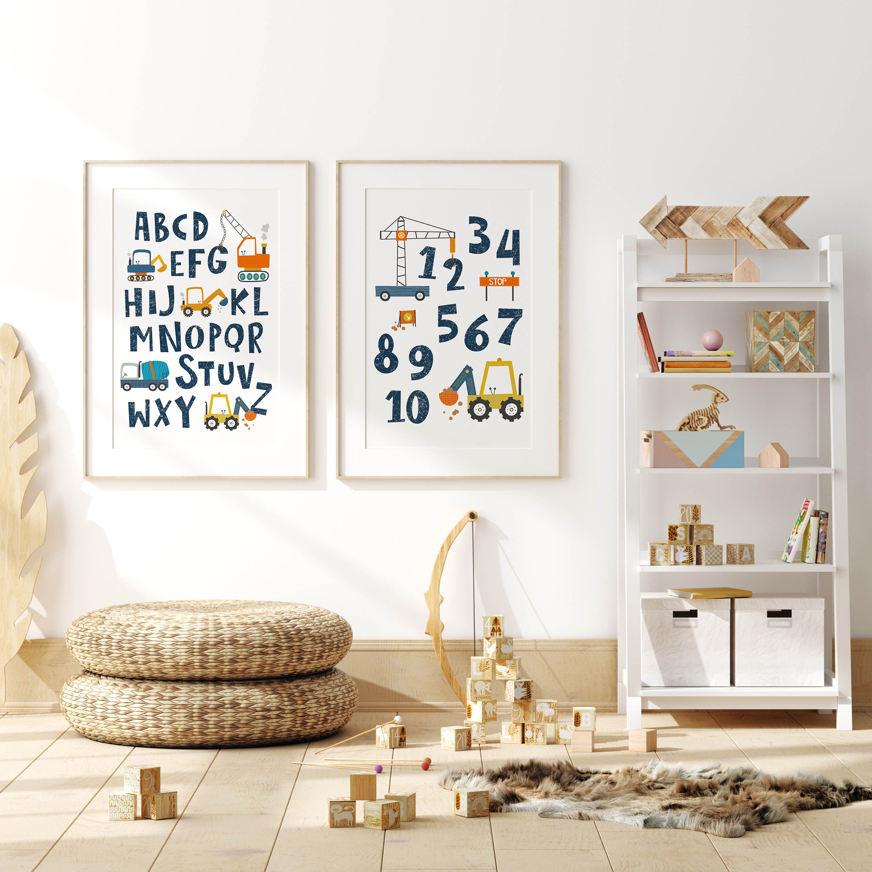 Numbers and Alphabet Poster Set - Navy Construction Nursery Decor ...