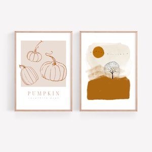 Minimalist Fall Set of 6 Prints - Autumn Boho Wall Art Set - Modern ...