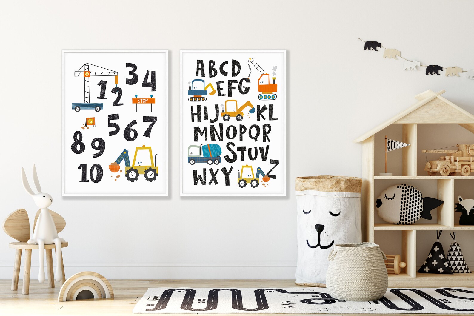 Construction Truck Alphabet and Numbers Nursery Print Set, Toddler Boy ...