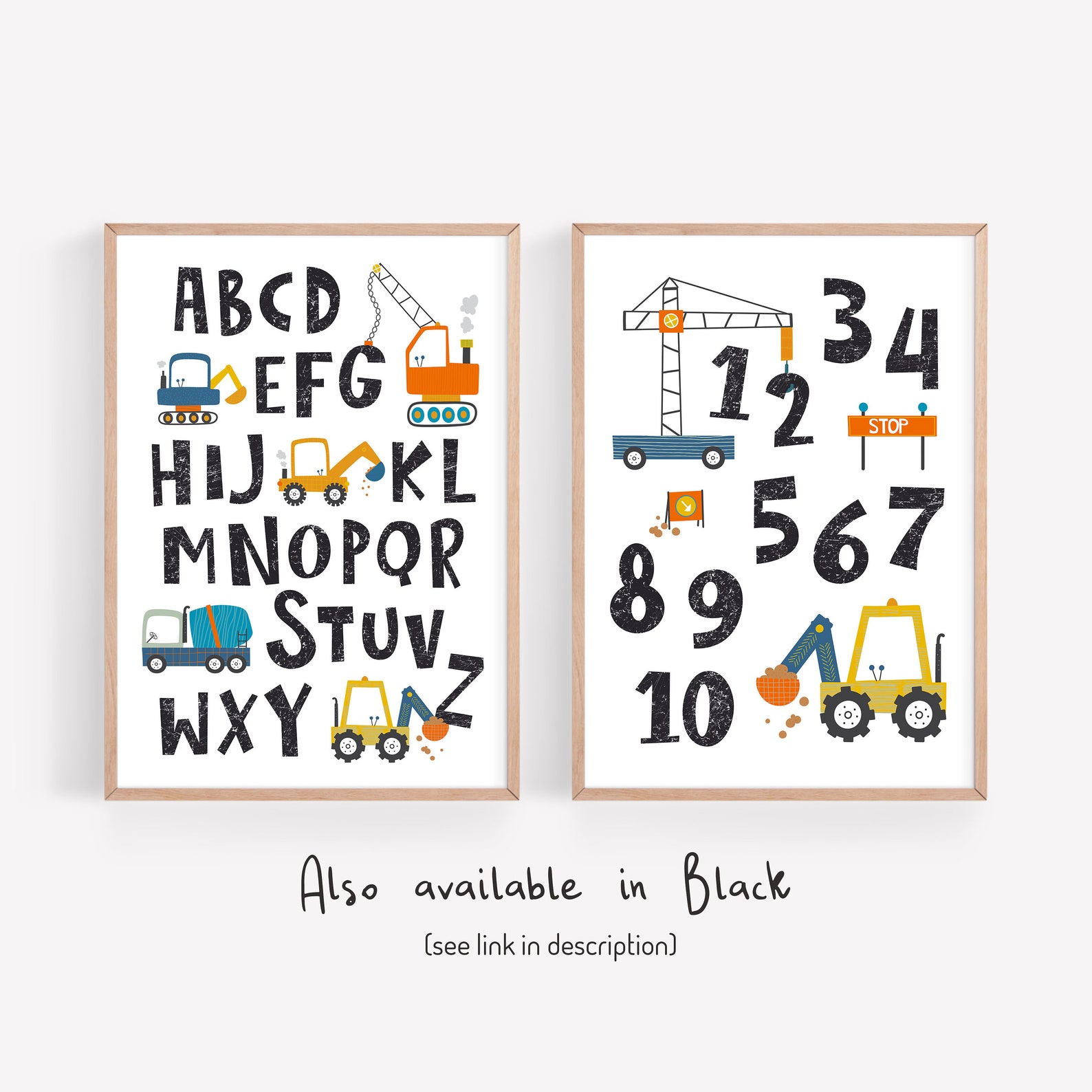Numbers and Alphabet Poster Set - Navy Construction Nursery Decor ...
