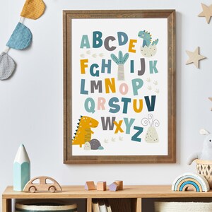 Dinosaur Alphabet Nursery Wall Art, Toddler Learning Educational Poster ...