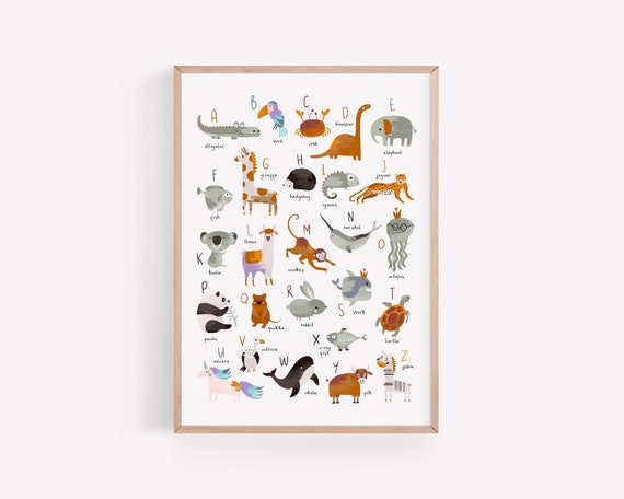 Animal Alphabet Poster Educational Wall Art Gender Neutral - Etsy