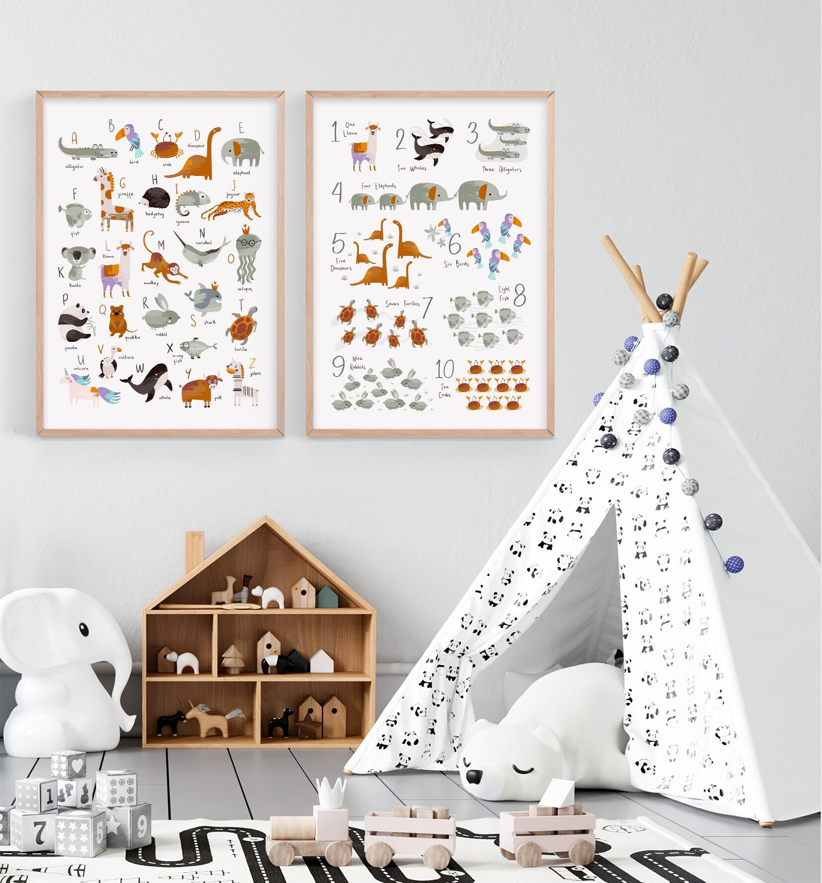 Alphabet and Numbers Posters Animal Alphabet Chart Set of | Etsy