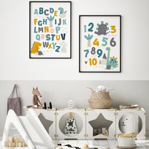 Dinosaur Alphabet Nursery Wall Art, Toddler Learning Educational Poster ...