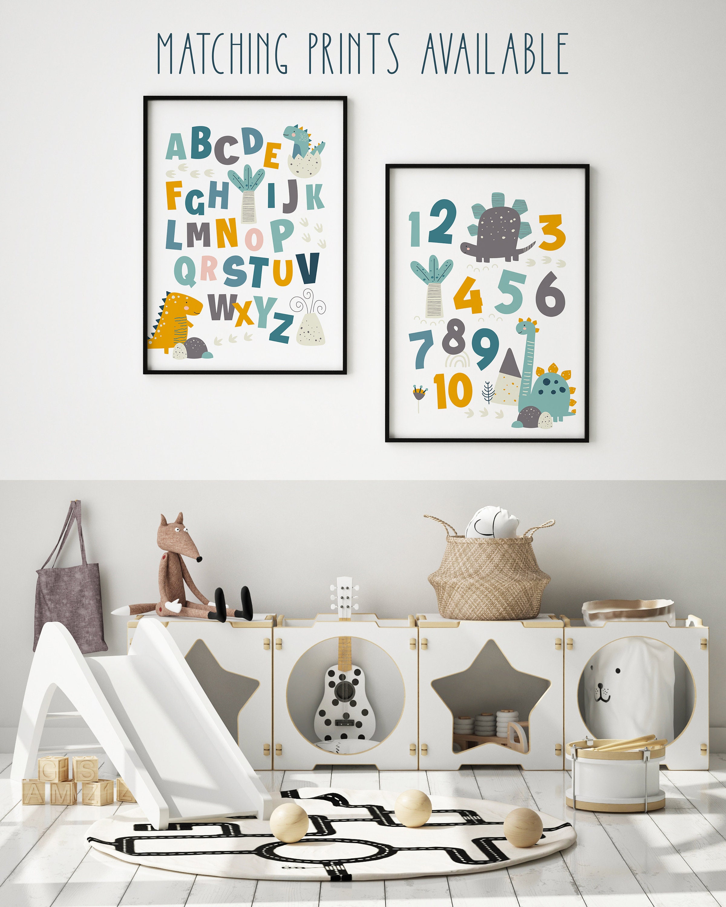 Dinosaur Alphabet Nursery Wall Art, Toddler Learning Educational Poster ...