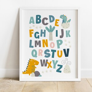 Dinosaur Alphabet Nursery Wall Art, Toddler Learning Educational Poster ...