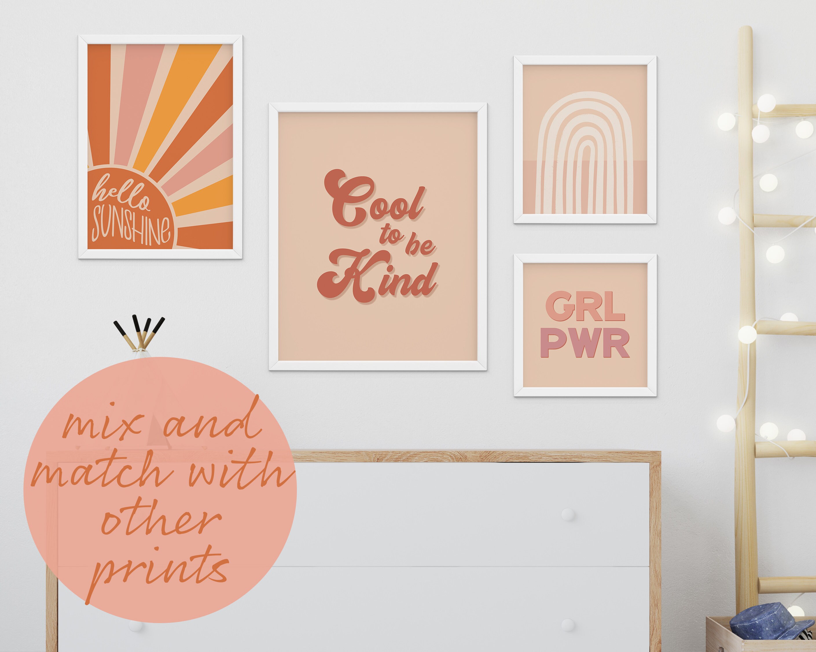Cool to Be Kind Print, Retro Typography Wall Art, Modern Teen Boho ...