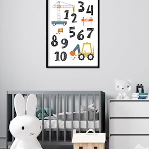 CONSTRUCTION NUMBERS POSTER - Kids Truck Wall Art - Number Printable ...