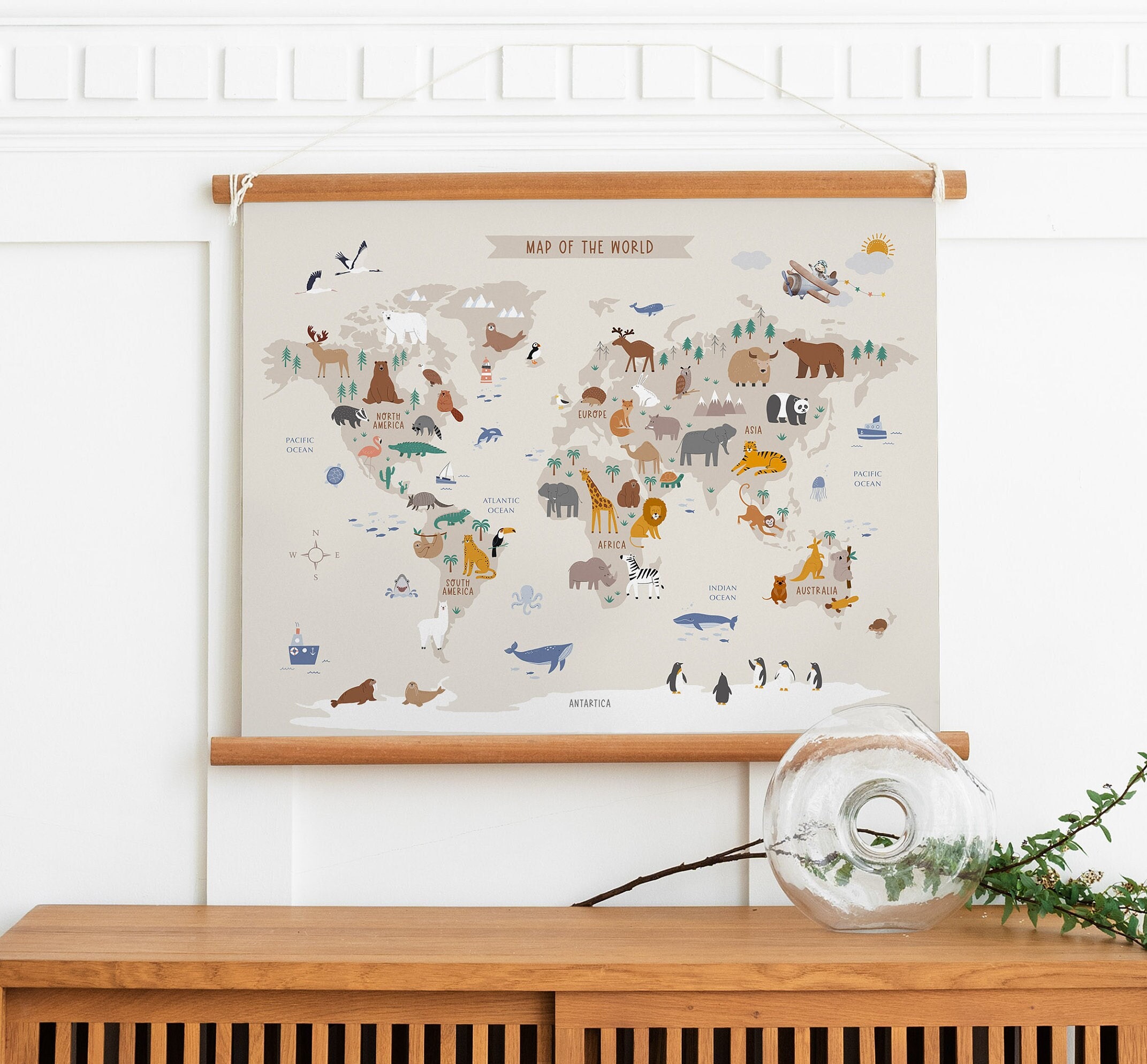 Kids World Map Printable Playroom Animal World Map Gender - Etsy