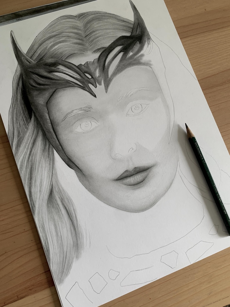 Scarlet Witch | Wanda Maximoff | Pencil and Charcoal Drawing | Print ...