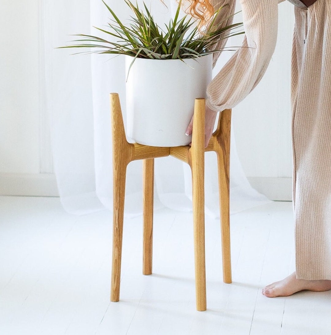 Mid-century Modern Plant Stand - Solid Hardwood Plant Stand - No Stain ...