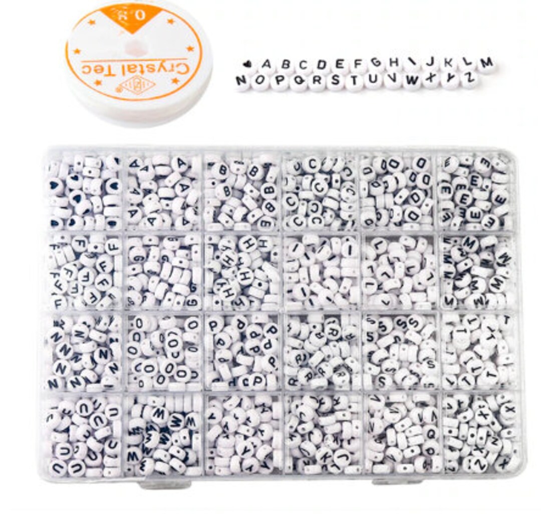 Acrylic English Alphabet Letter Beads Kits With Stretch Cords for Name ...