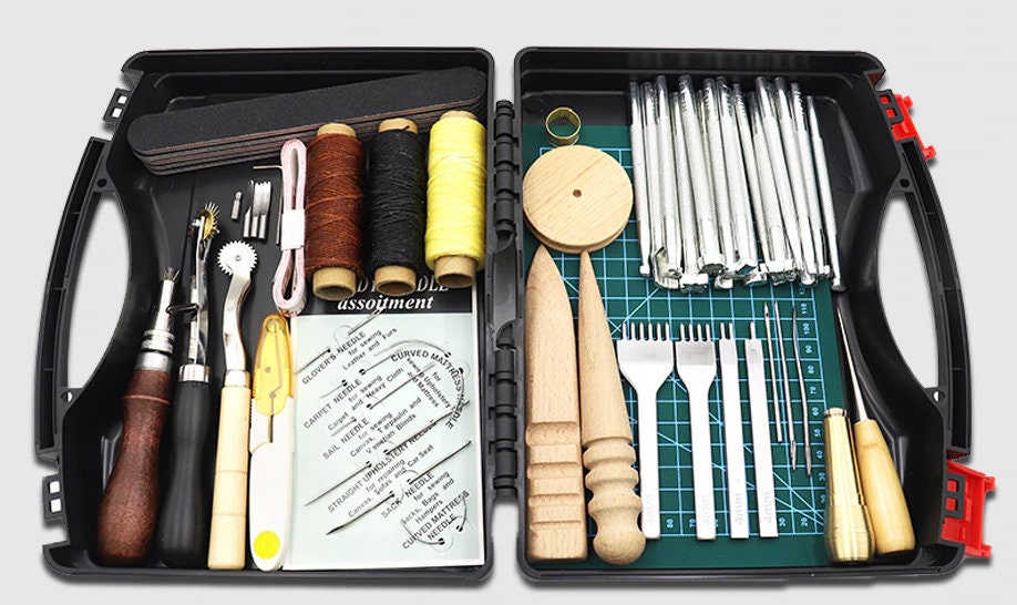 DIY 46 Pcs Professional Leather Craft Tools Kit Hand Sewing Stitching ...