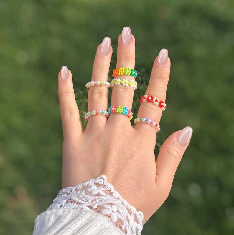 Trendy 2 Ring Set Custom Colorful Y2K Beaded Pearl and - Etsy