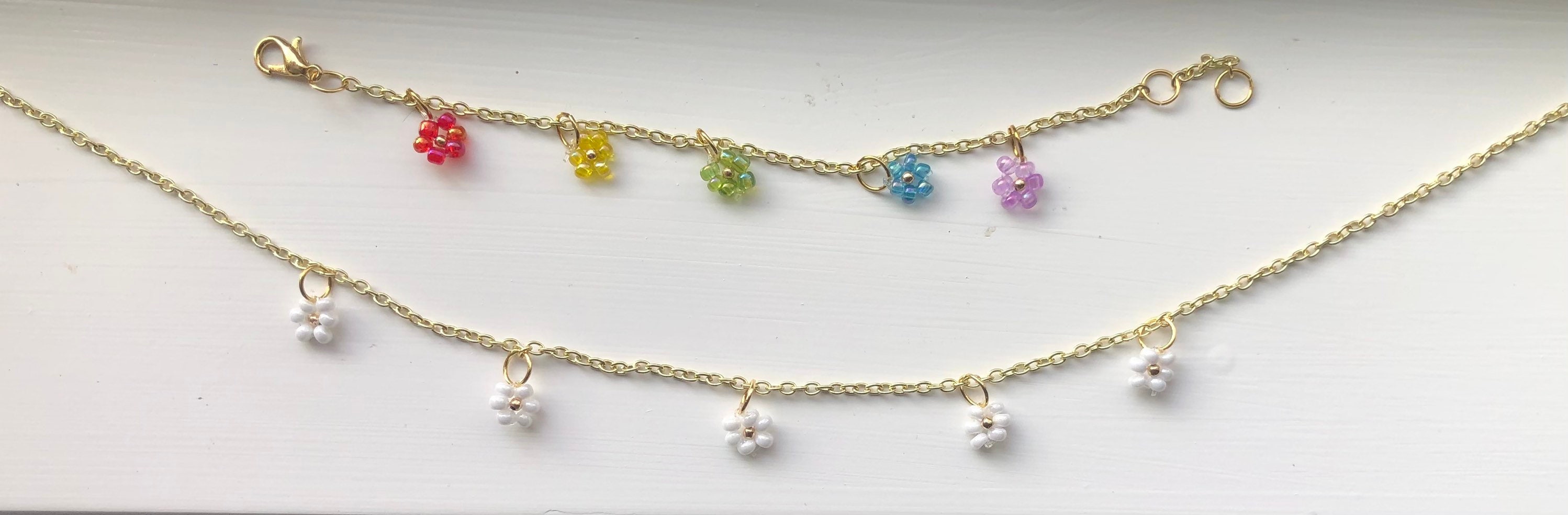 Beaded Flower Necklace W/ Chain/pearls - Etsy