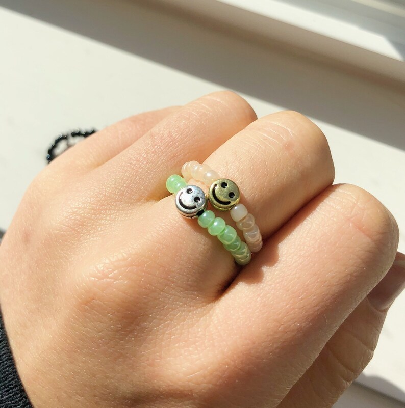 Cute Y2k Smiley Face Beaded Rings - Etsy
