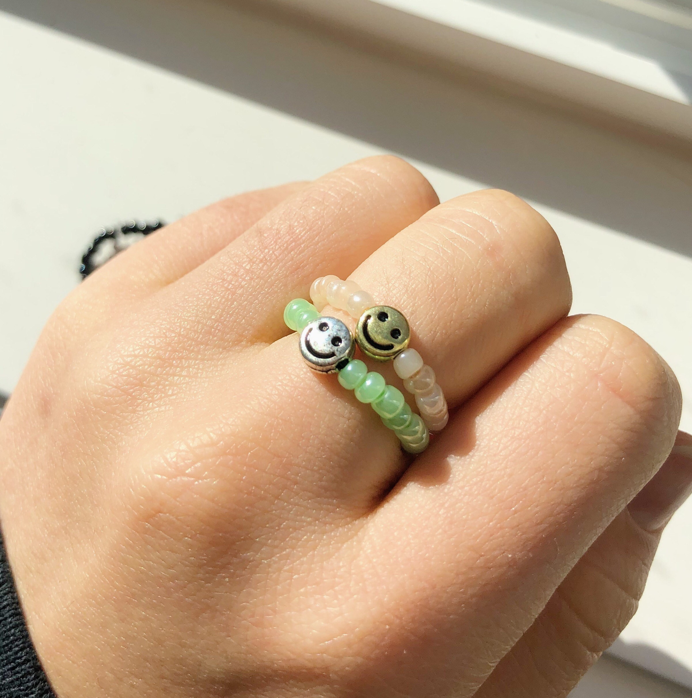 Cute y2k Smiley Face Beaded Rings | Etsy
