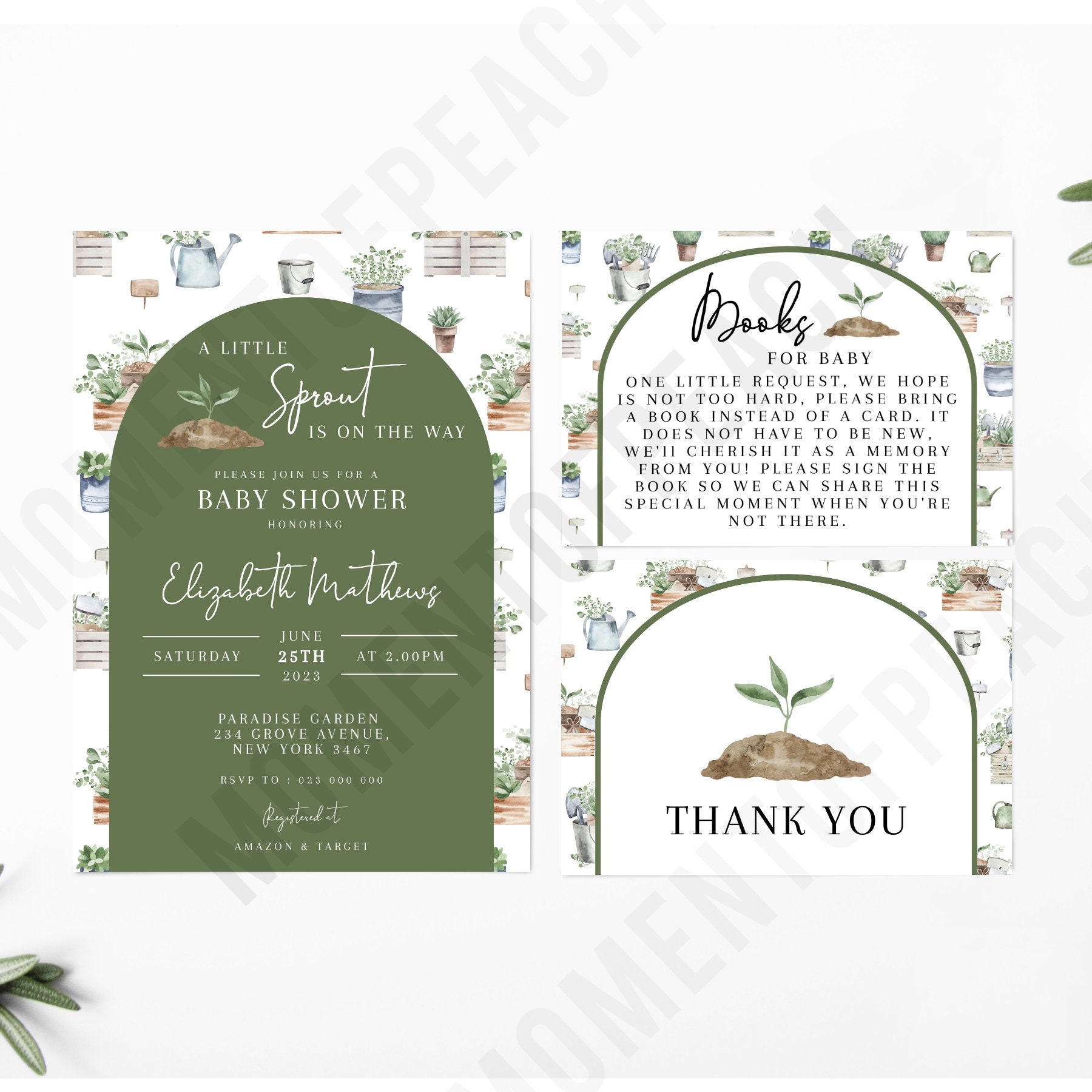 Little Sprout Baby Shower Invitation Bundle, Plant Greenery Baby Shower ...