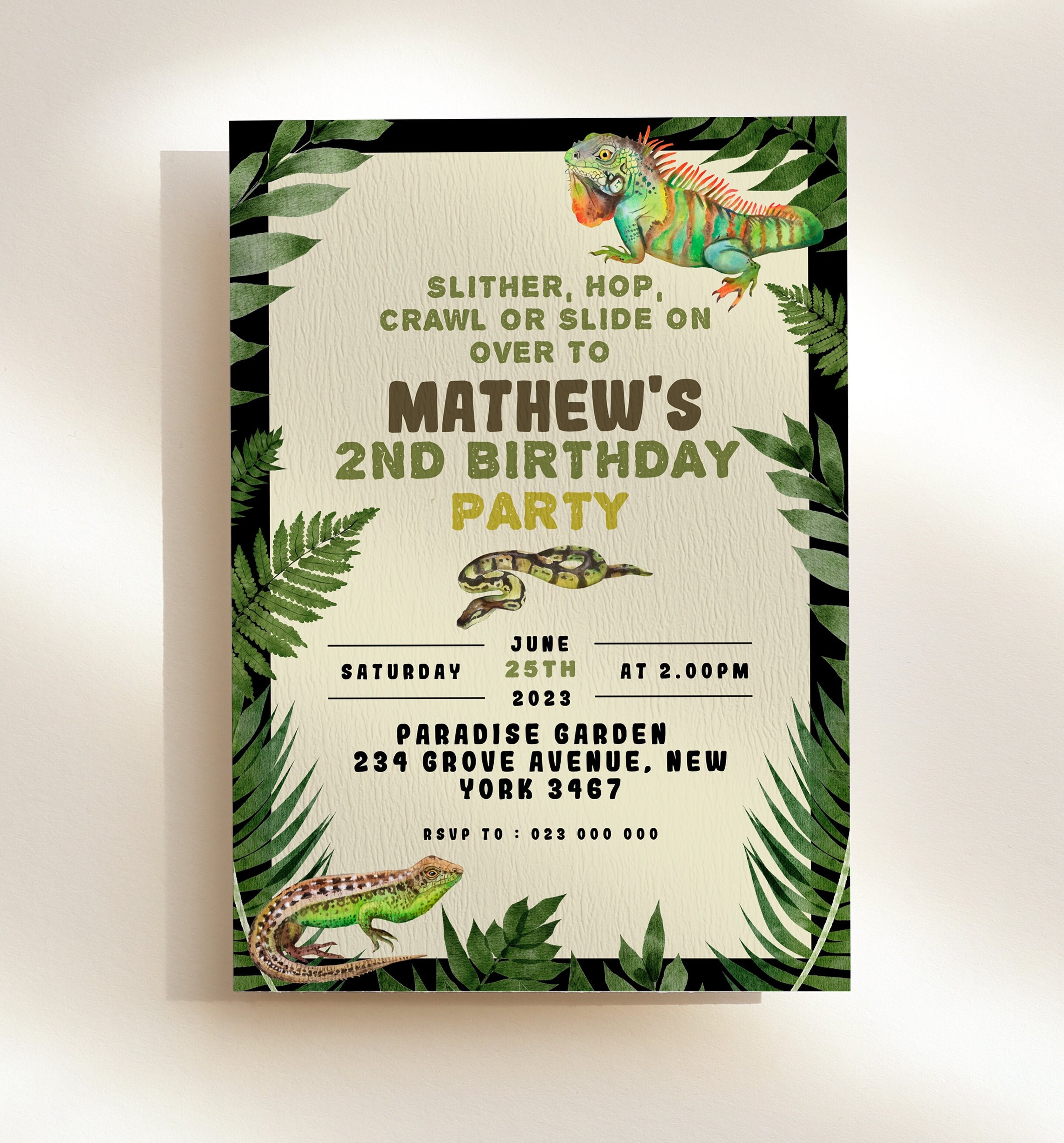 Reptile Birthday Invitation, Snake Birthday Editable Invite, Lizard ...