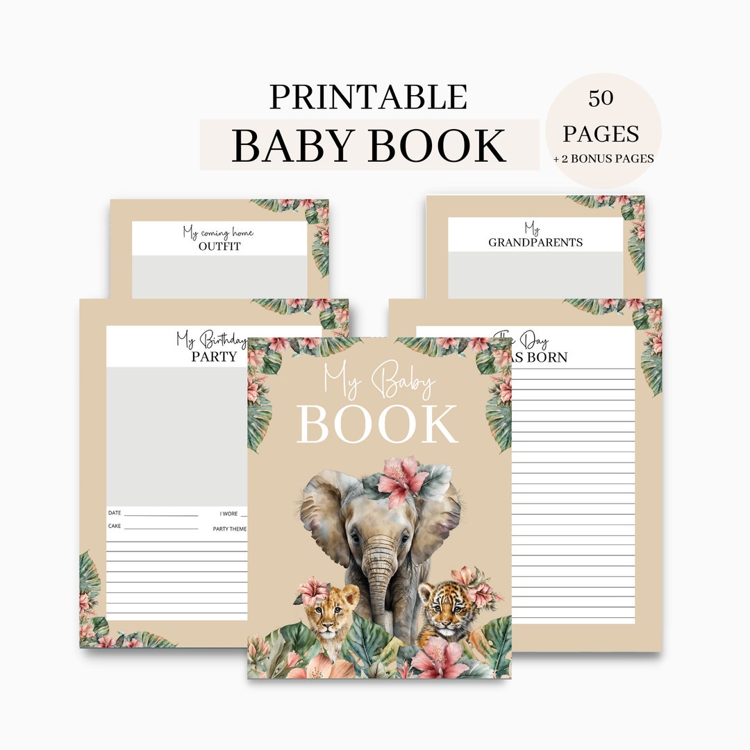 Baby Book Printable, Printable Memory Book, Safari Milestone Book ...