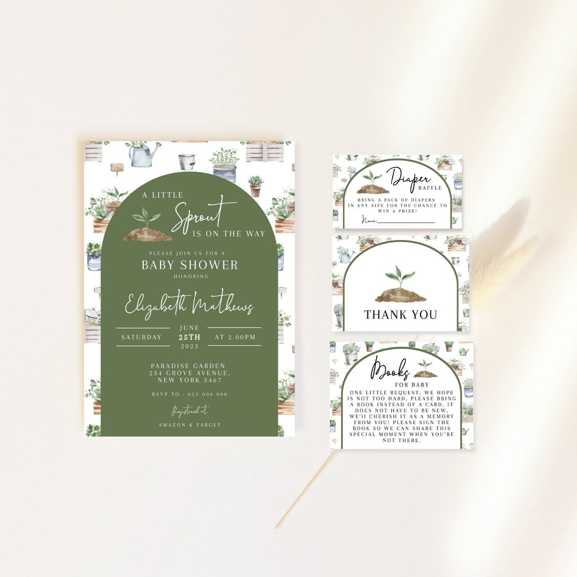 Little Sprout Baby Shower Invitation Bundle, Plant Greenery Baby Shower ...