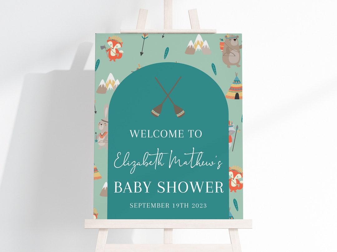 Tribal Baby Shower Welcome Sign, Oh Baby Tribal Forest Animals Baby ...