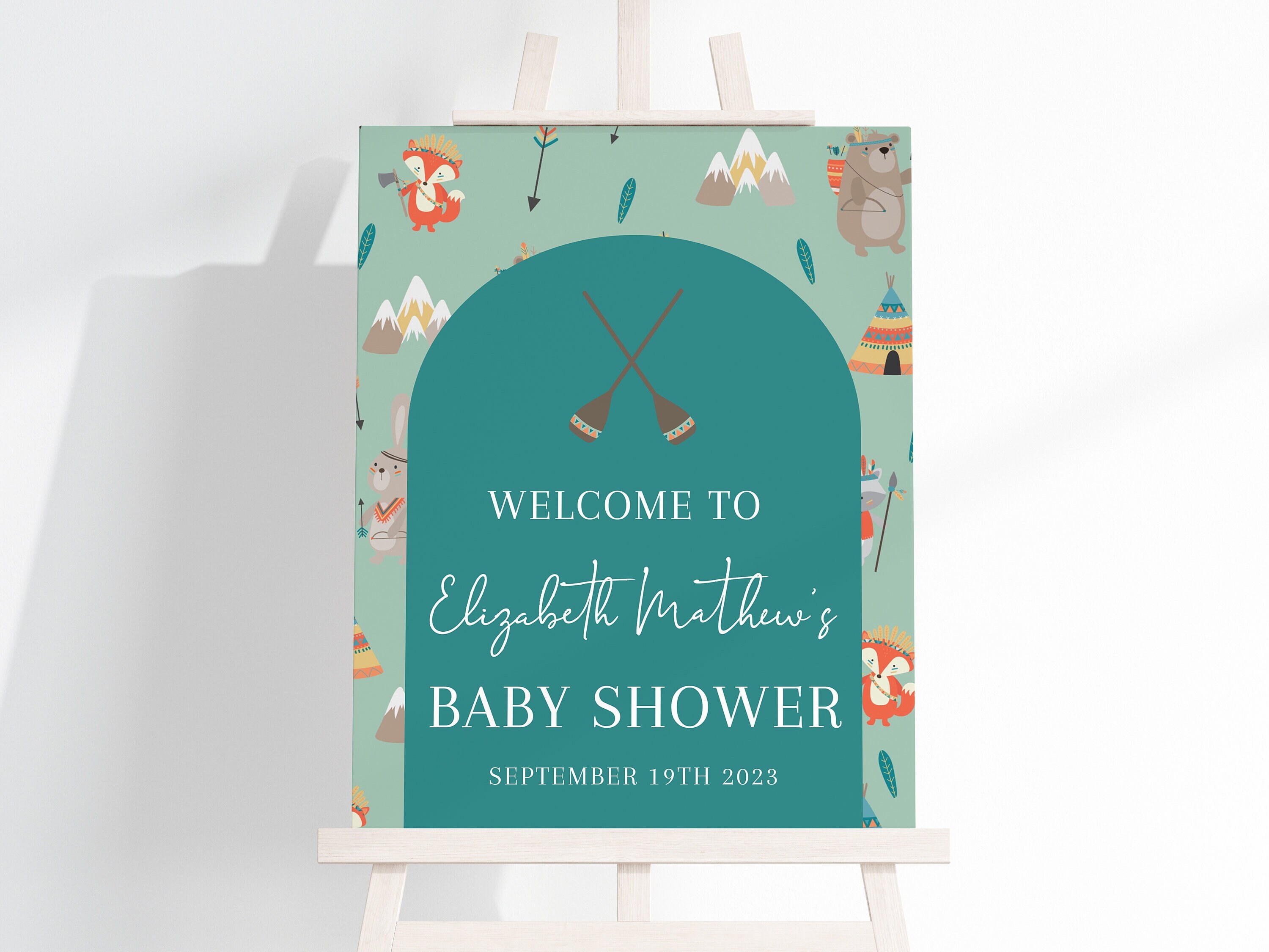 Tribal Baby Shower Welcome Sign, Oh Baby Tribal Forest Animals Baby ...