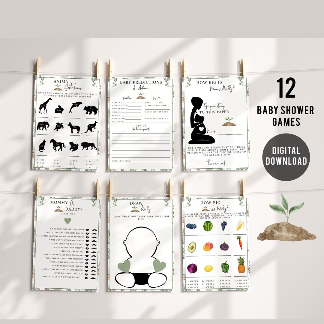 Little Sprout Baby Shower Game Set, Plant Greenery Printable Baby ...