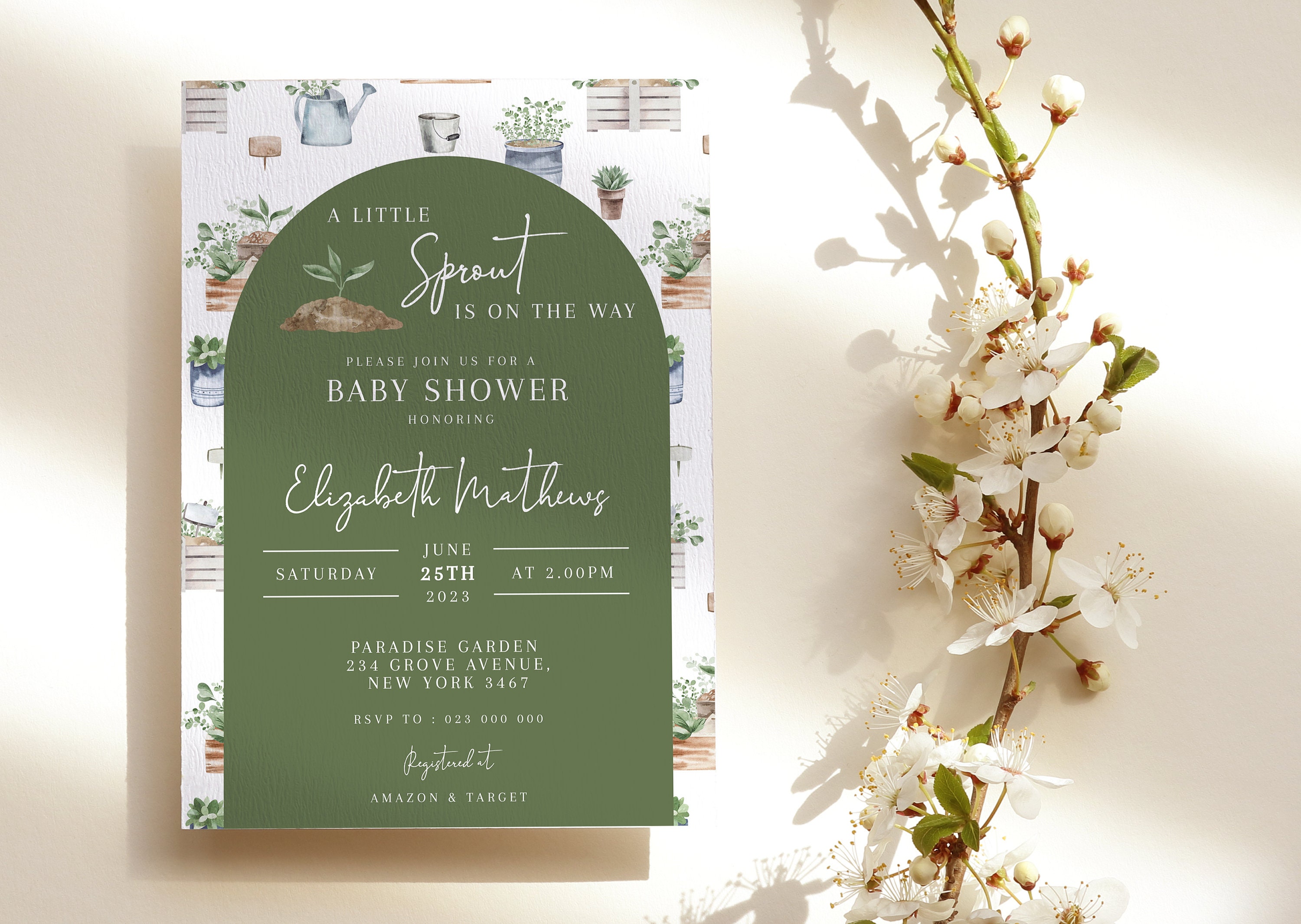 Little Sprout Baby Shower Invitation, Plant Greenery Baby Shower, Plant ...