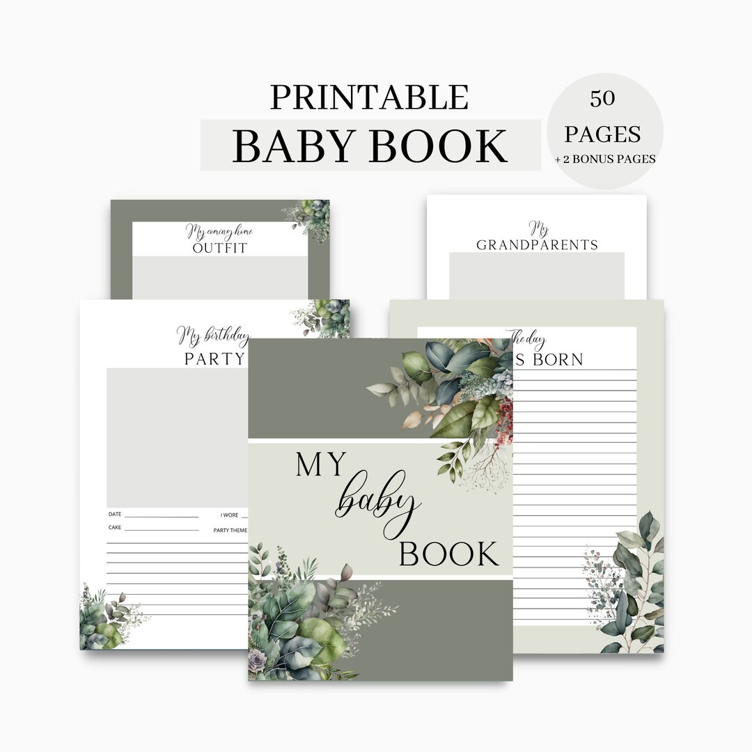 Baby Book Printable, Printable Memory Book, Greenery Milestone Book ...