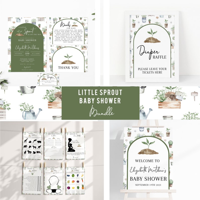 Little Sprout Baby Shower Invitation Bundle, Plant Greenery Baby Shower ...